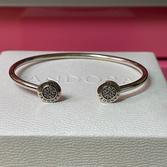 Pandora | Jewelry | Pandora Retired Authentic Pave Signature Open Bangle Ale S925 | Poshmark